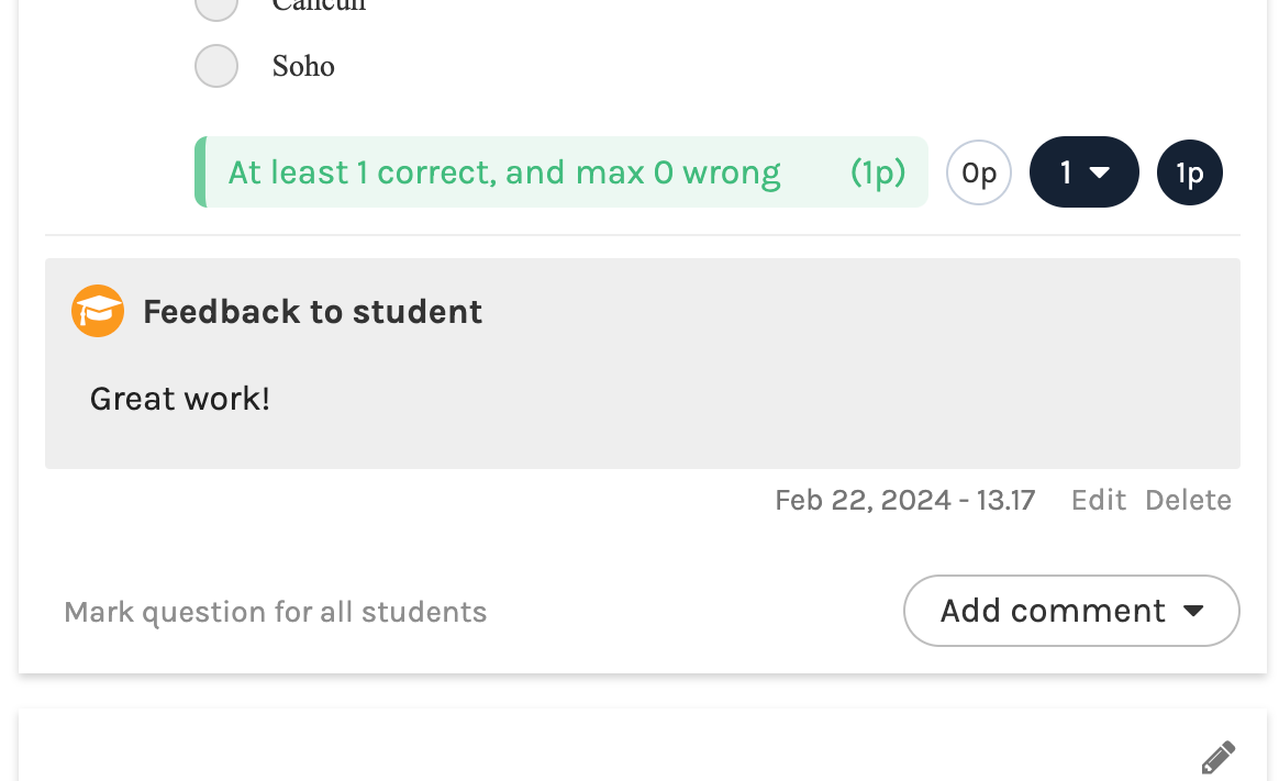 Adding comments to the students' exams