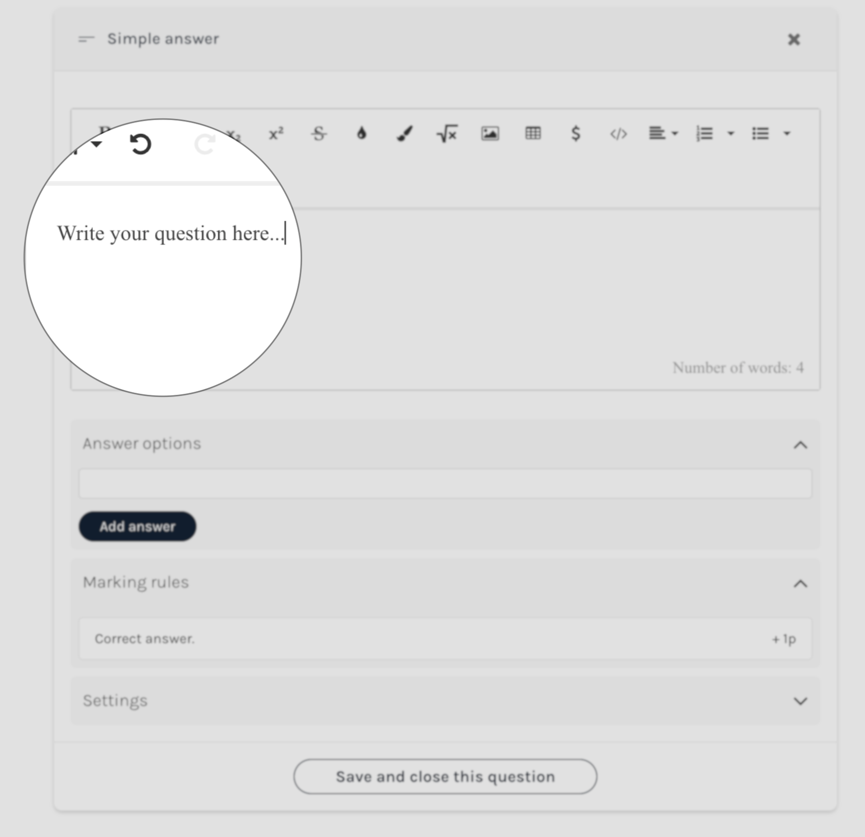 Create a "Simple answer" question