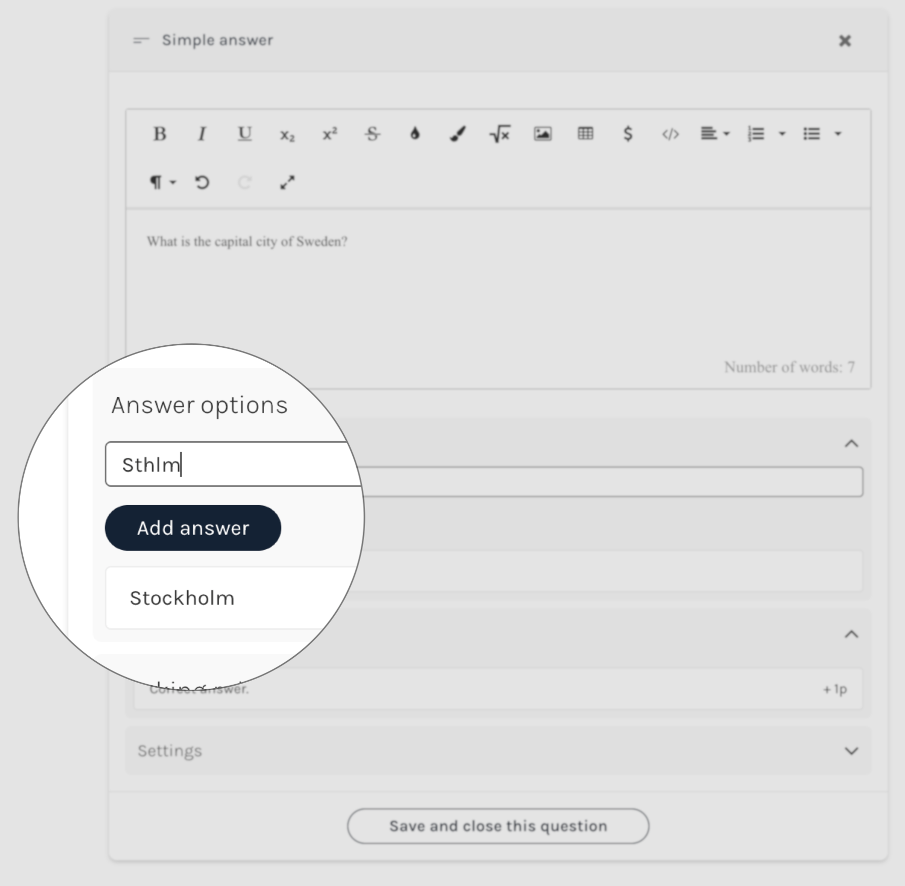 Create a "Simple answer" question