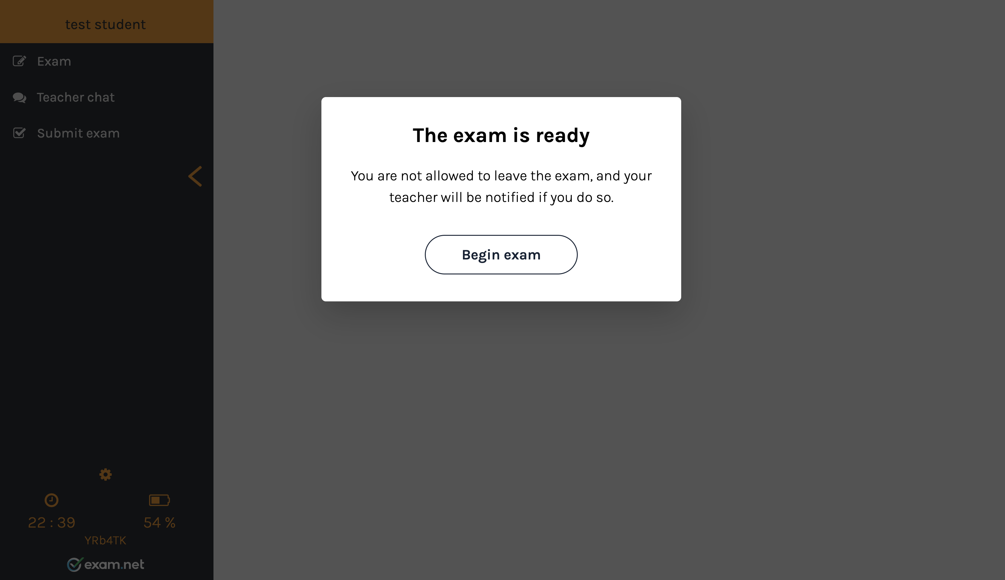 Enter an exam as a student