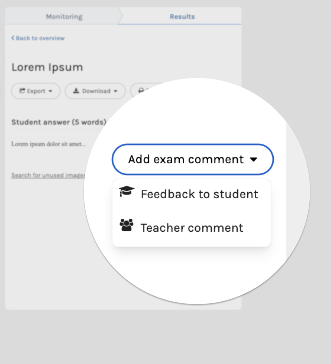 Adding comments to the students' exams
