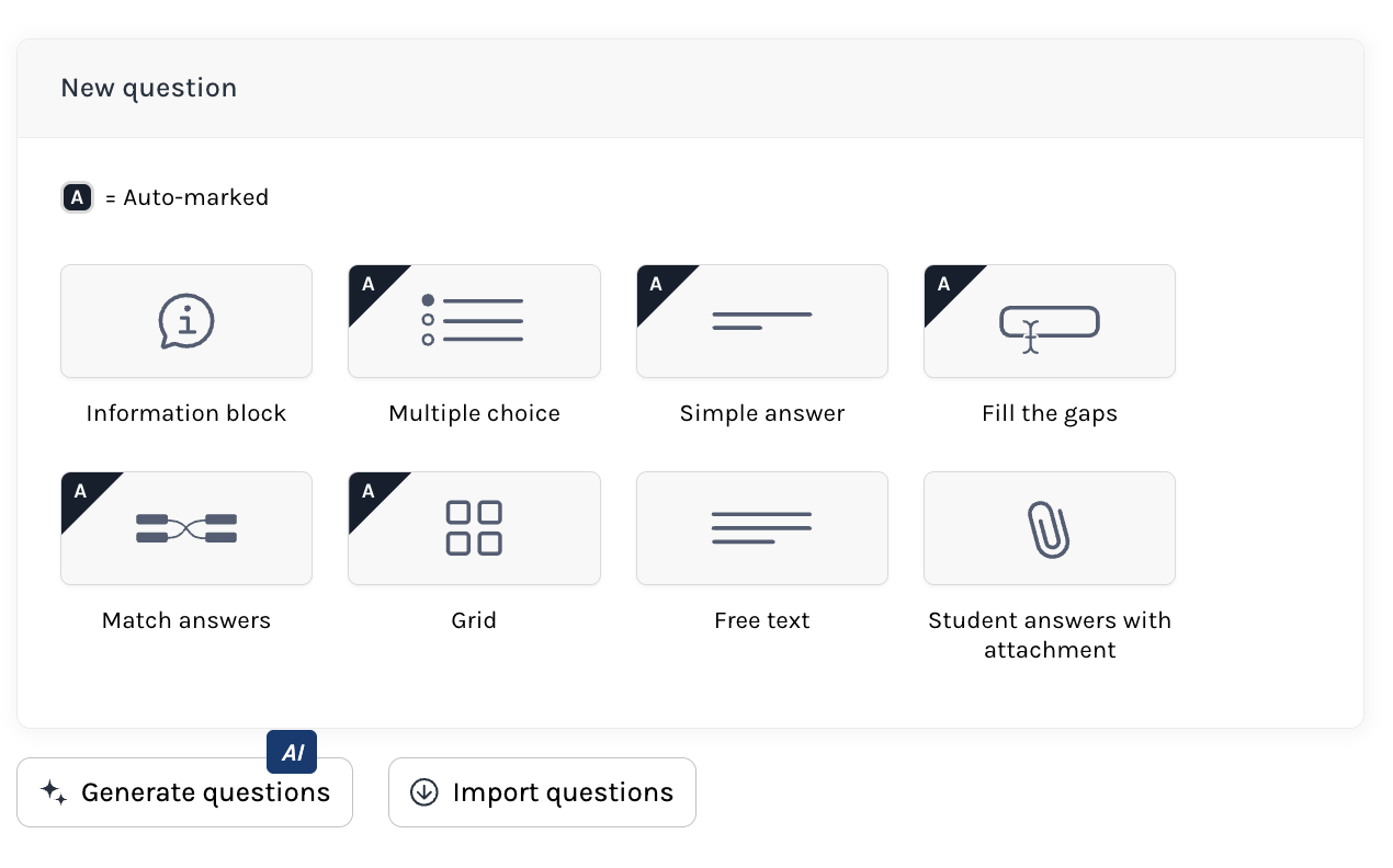 The exam format "Use question types"
