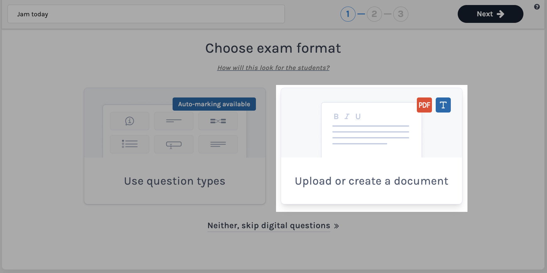 The exam format "Create document"