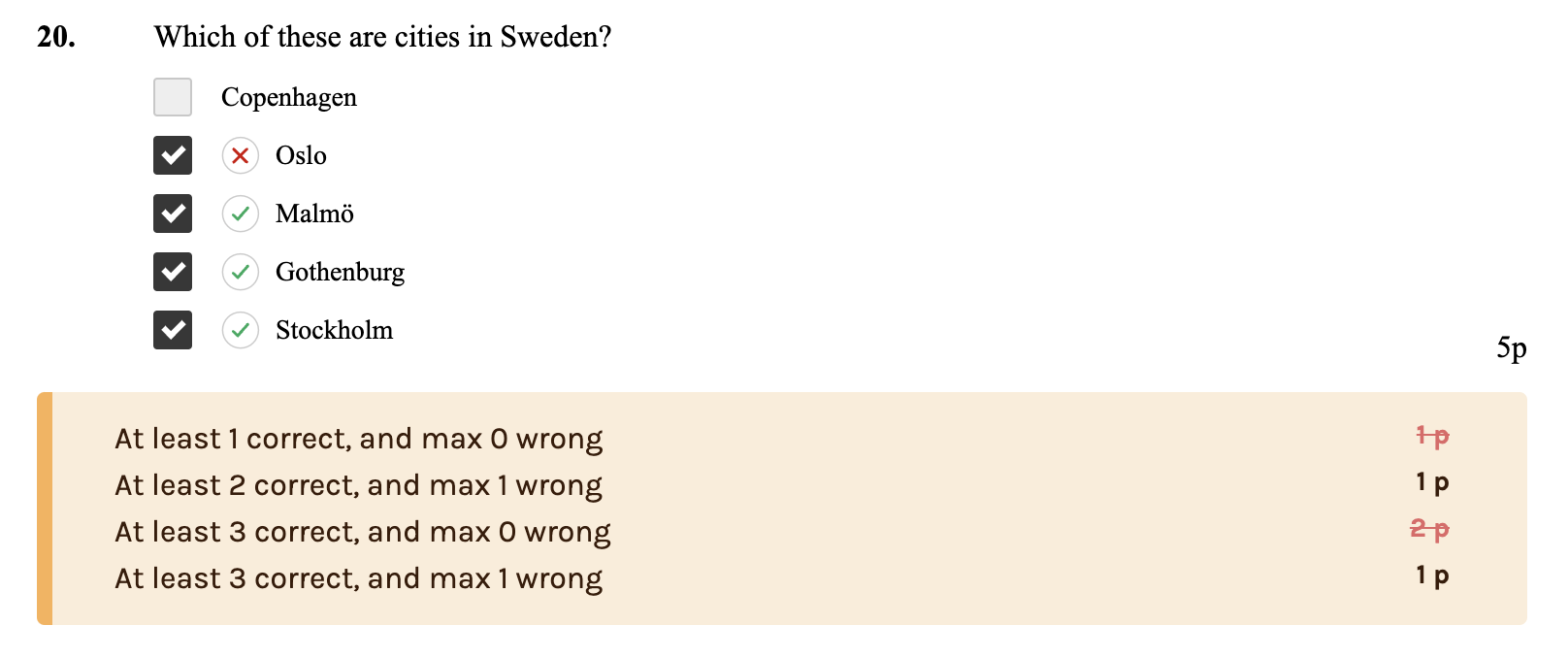 Marking rules in "Multiple choice" questions