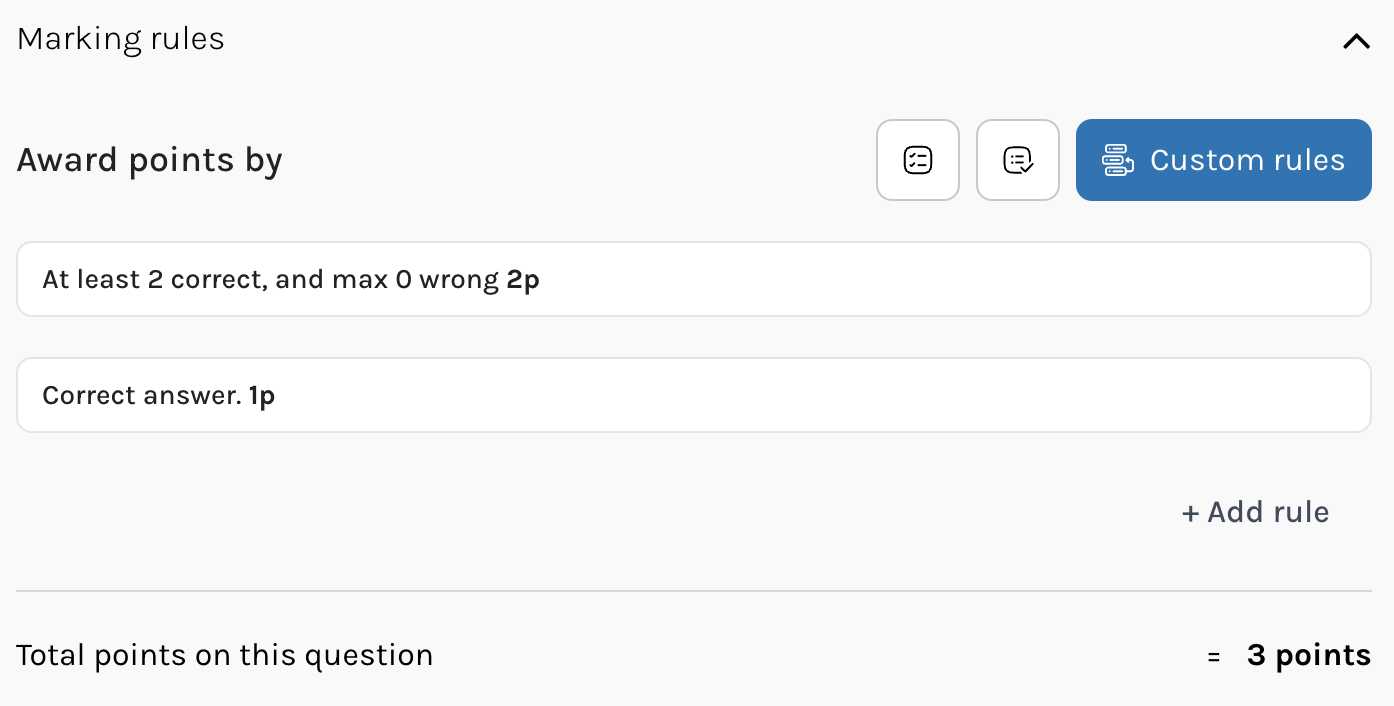 Marking rules in "Multiple choice" questions